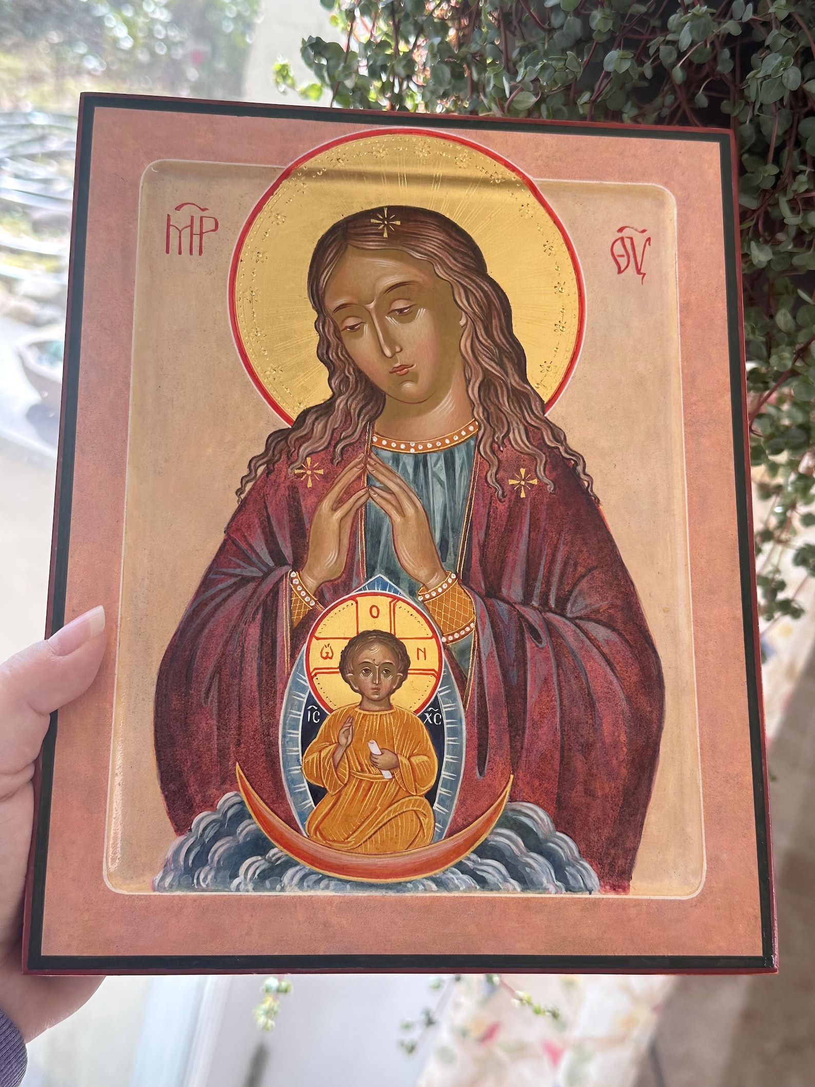 Theotokos, Mother of God - Hand Painted Icon in Traditional Byzantine Style, Natural Pigments in ...