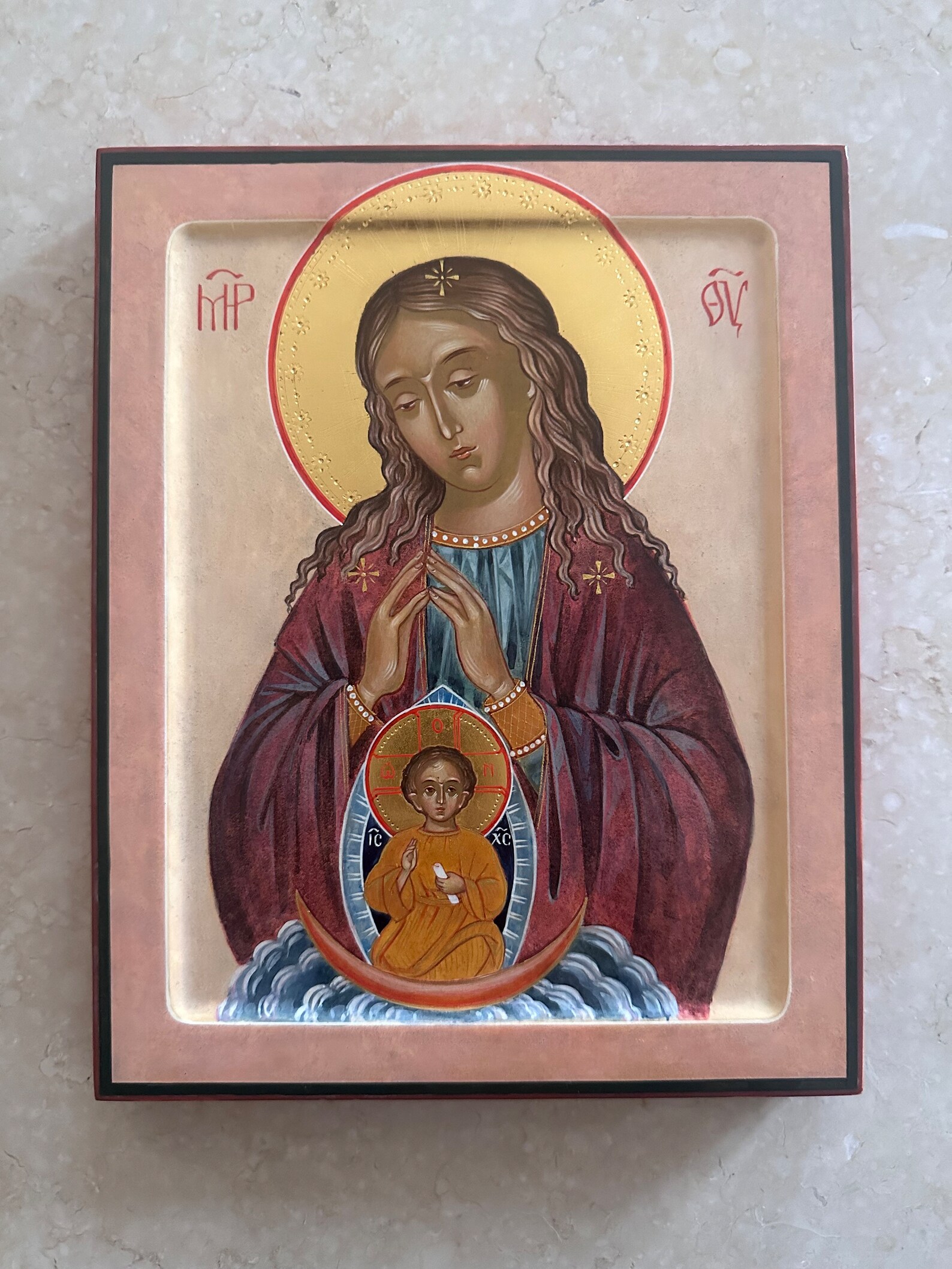 Theotokos, Mother of God - Hand Painted Icon in Traditional Byzantine Style, Natural Pigments in ...