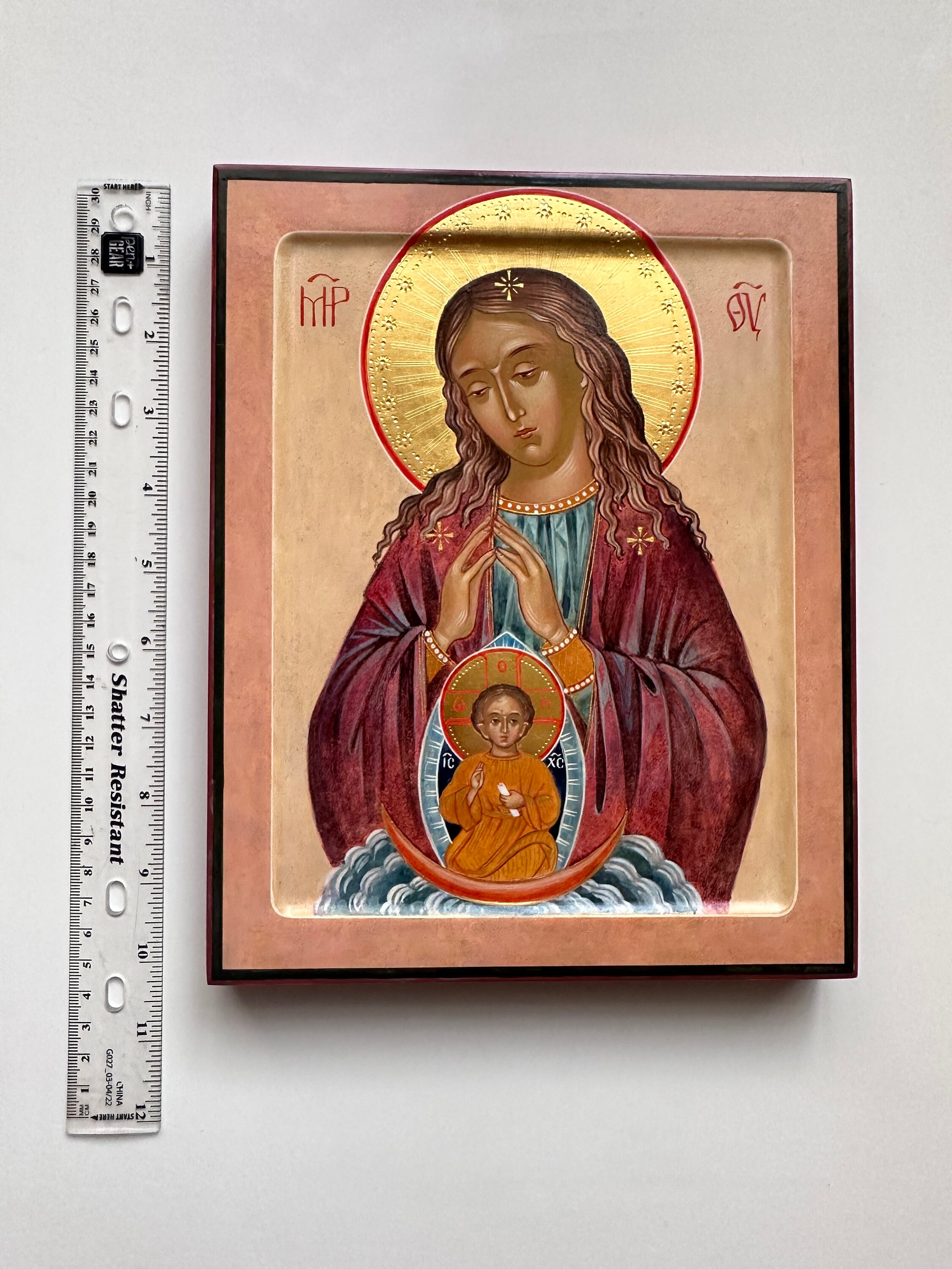 Theotokos, Mother of God - Hand Painted Icon in Traditional Byzantine Style, Natural Pigments in ...