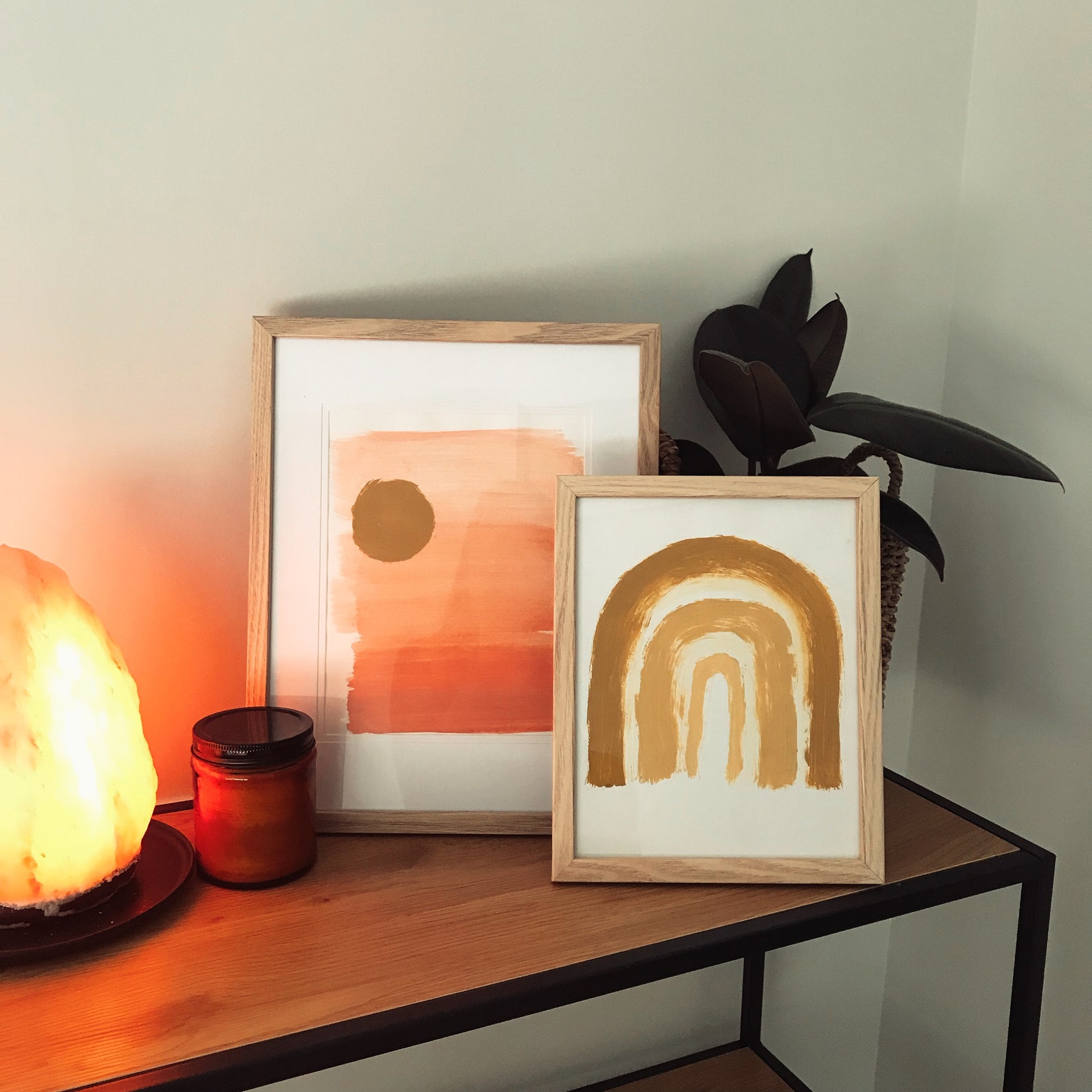 Sunset Neutral Boho Minimal Rainbow Sun Painting Print - Etsy