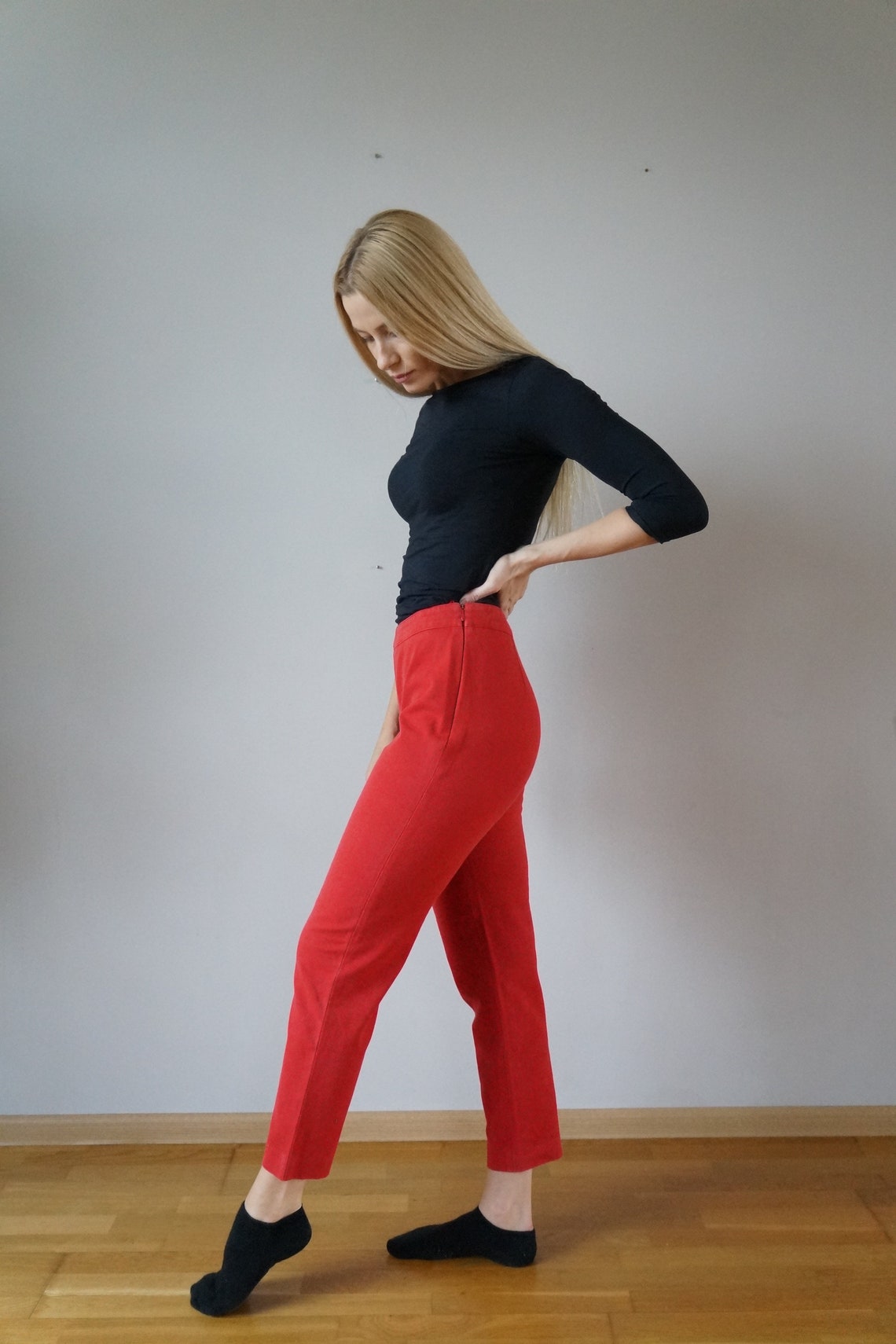 Vintage Red Pants 27 High Waisted Red Trousers Womens M Pants - Etsy
