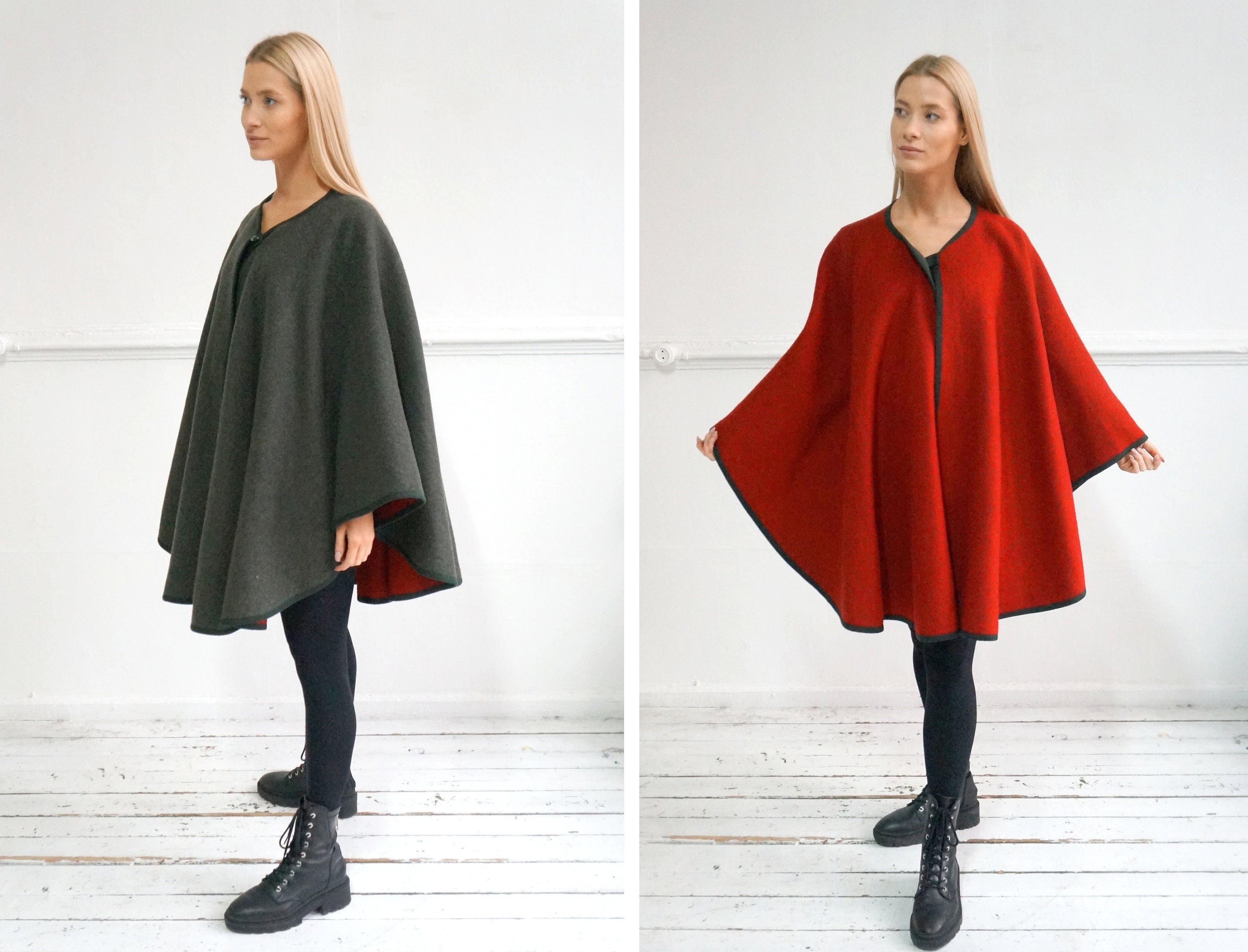 Vintage Cape Coat Women Wool Poncho Coat Green Wool Cape Khaki - Etsy