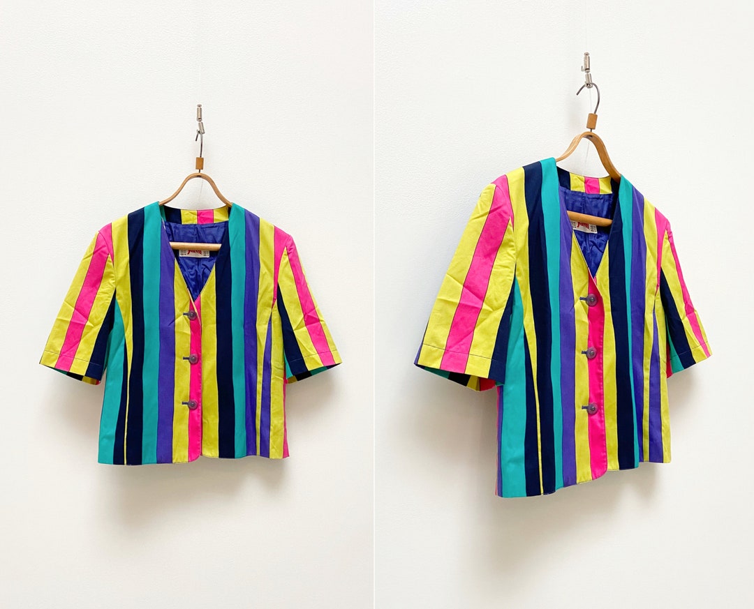 Vintage 90s Yarell Blazer Multi Color Top Striped Blazer Circus Top M ...