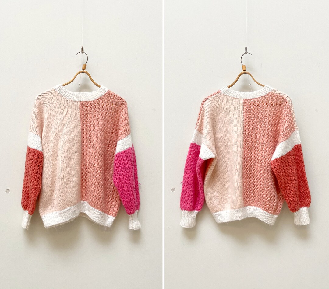 Vintage 90s Pink Knitted Sweater Pastel Colorblock Sweater - Etsy