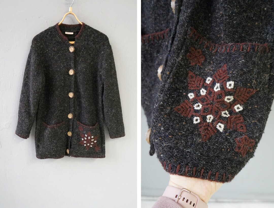 Vintage 90s Angora Wool Cardigan: Embroidered Trachten Jacket - Etsy