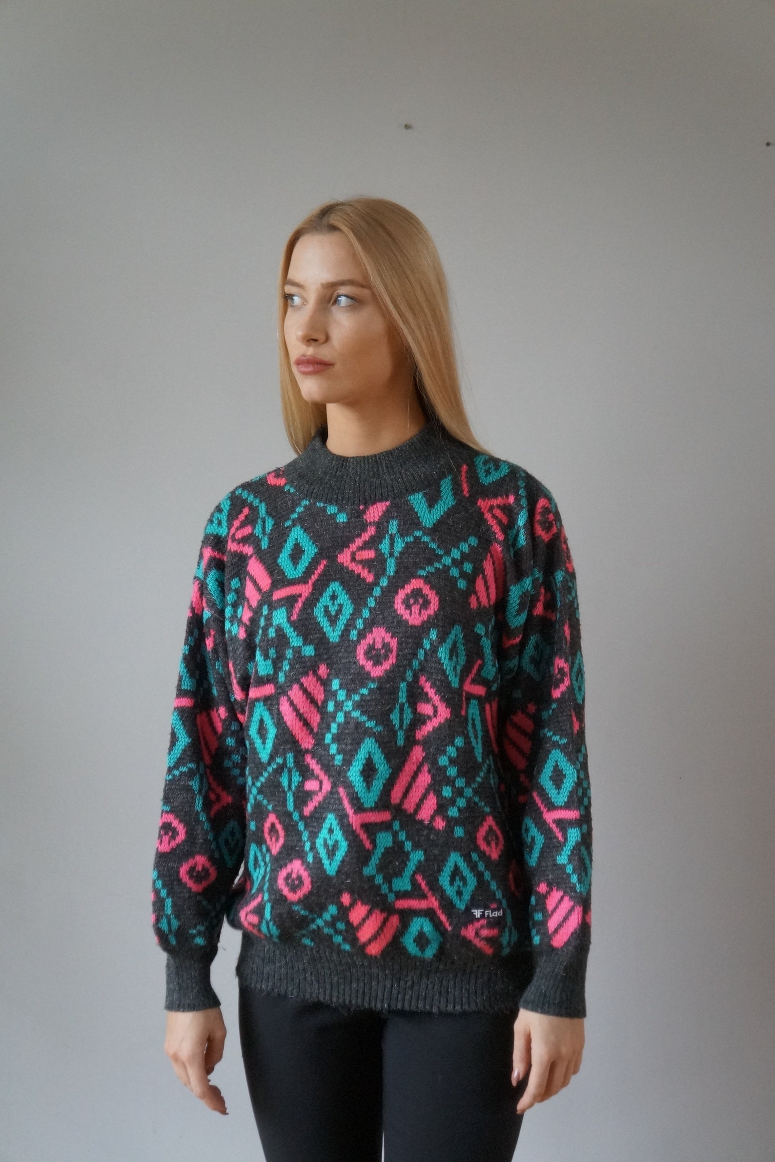 Vintage 90s Wool Jumper Womens Colorful Medium Size Sweater Vintage ...