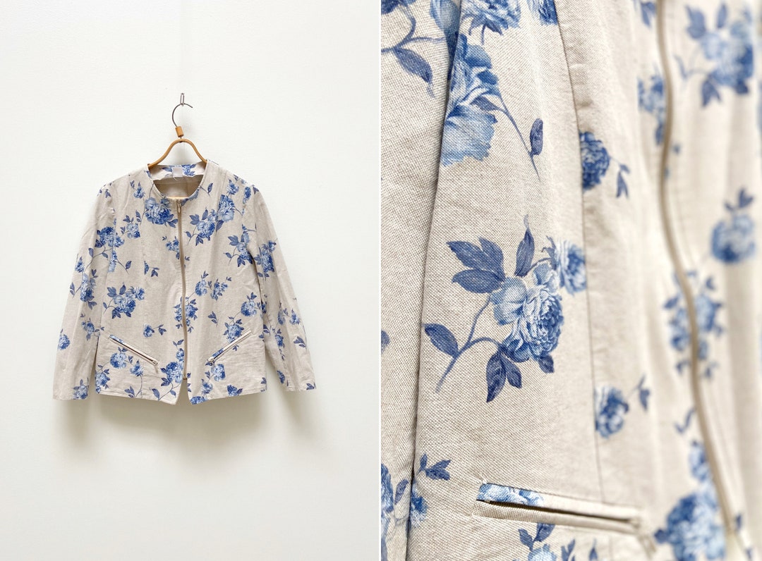 Vintage 90s Toile De Jouy Blazer Women Linen Blazer Linen Provance ...