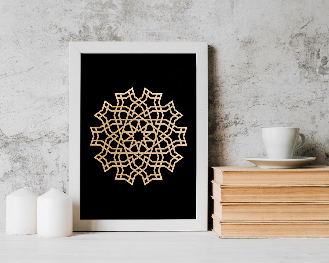 Islamic Art Metallic Gold Drawing Islamic Geometric Pattern - Etsy
