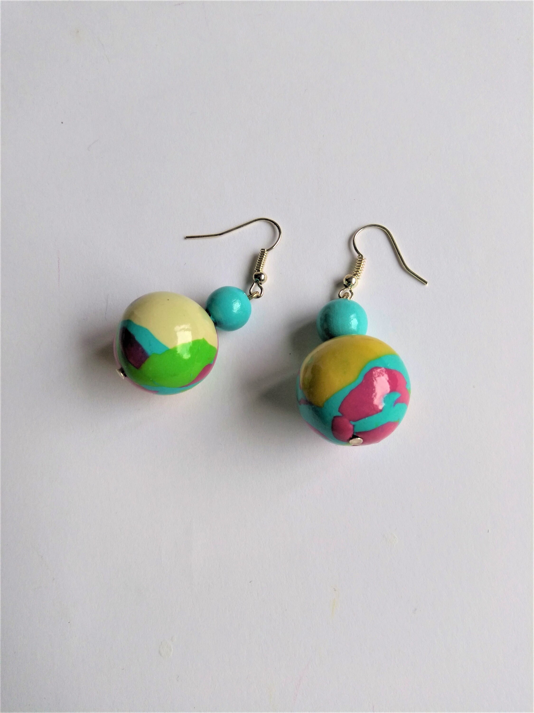 Colored Ball Earrings, Handmade Jewelry, Gift for Her, Multicolored ...