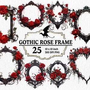 25 Watercolor Gothic Rose Frames Clipart PNG Gothic Rose, Dark Floral ...