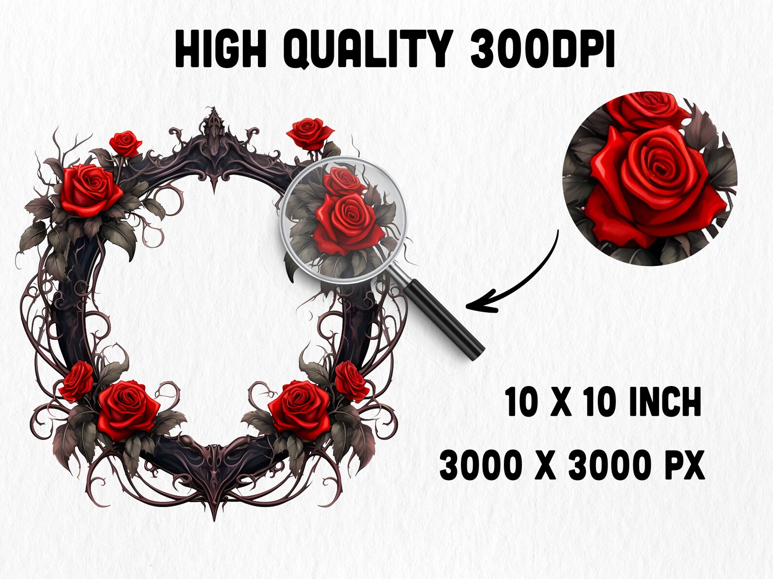 25 Watercolor Gothic Rose Frames Clipart PNG Gothic Rose, Dark Floral ...