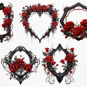 25 Watercolor Gothic Rose Frames Clipart PNG Gothic Rose, Dark Floral ...