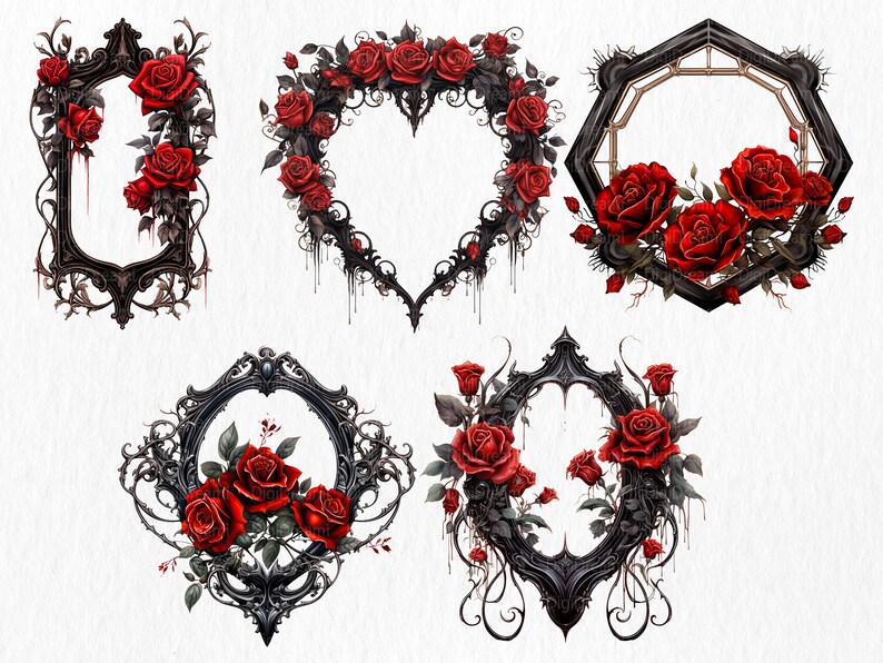 25 Watercolor Gothic Rose Frames Clipart PNG Gothic Rose, Dark Floral ...