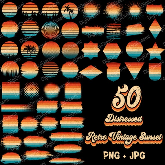 50 Distressed Retro Vintage Sunset - Etsy