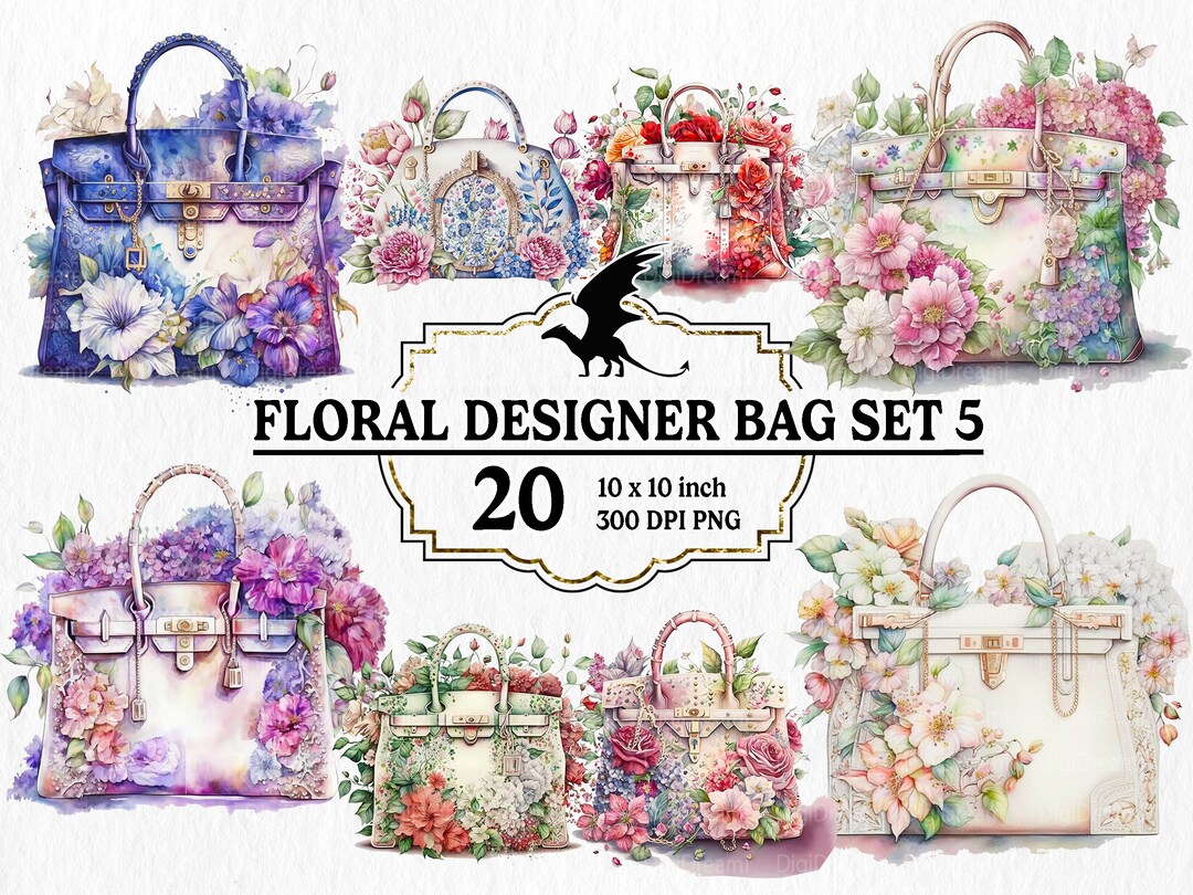 20 Watercolor Floral Designer Bag Set 5 Clipart PNG floral Flower Chic ...
