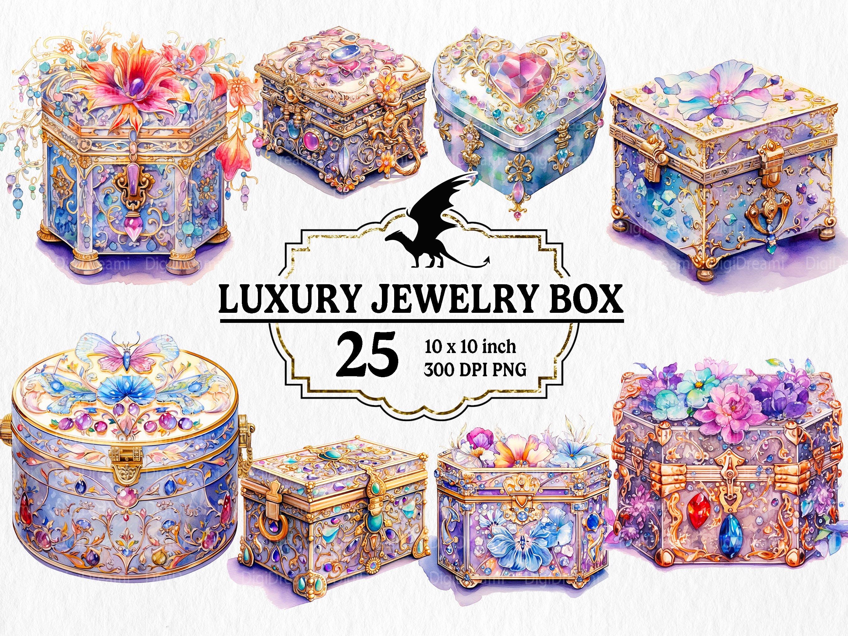 25 Watercolor Luxury Jewelry Box Clipart PNG Enchanted Floral Treasures ...