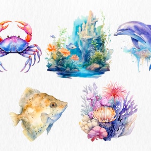 25 Watercolor Under the Sea Clipart PNG Fantasy Marine Life, for ...