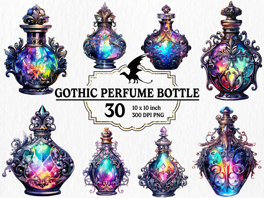 30 Watercolor Gothic Perfume Bottle Clipart PNG Enchanted Elixer ...
