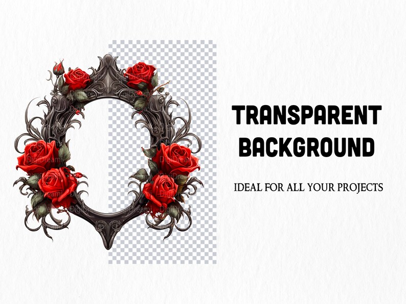 25 Watercolor Gothic Rose Frames Clipart PNG Gothic Rose, Dark Floral ...