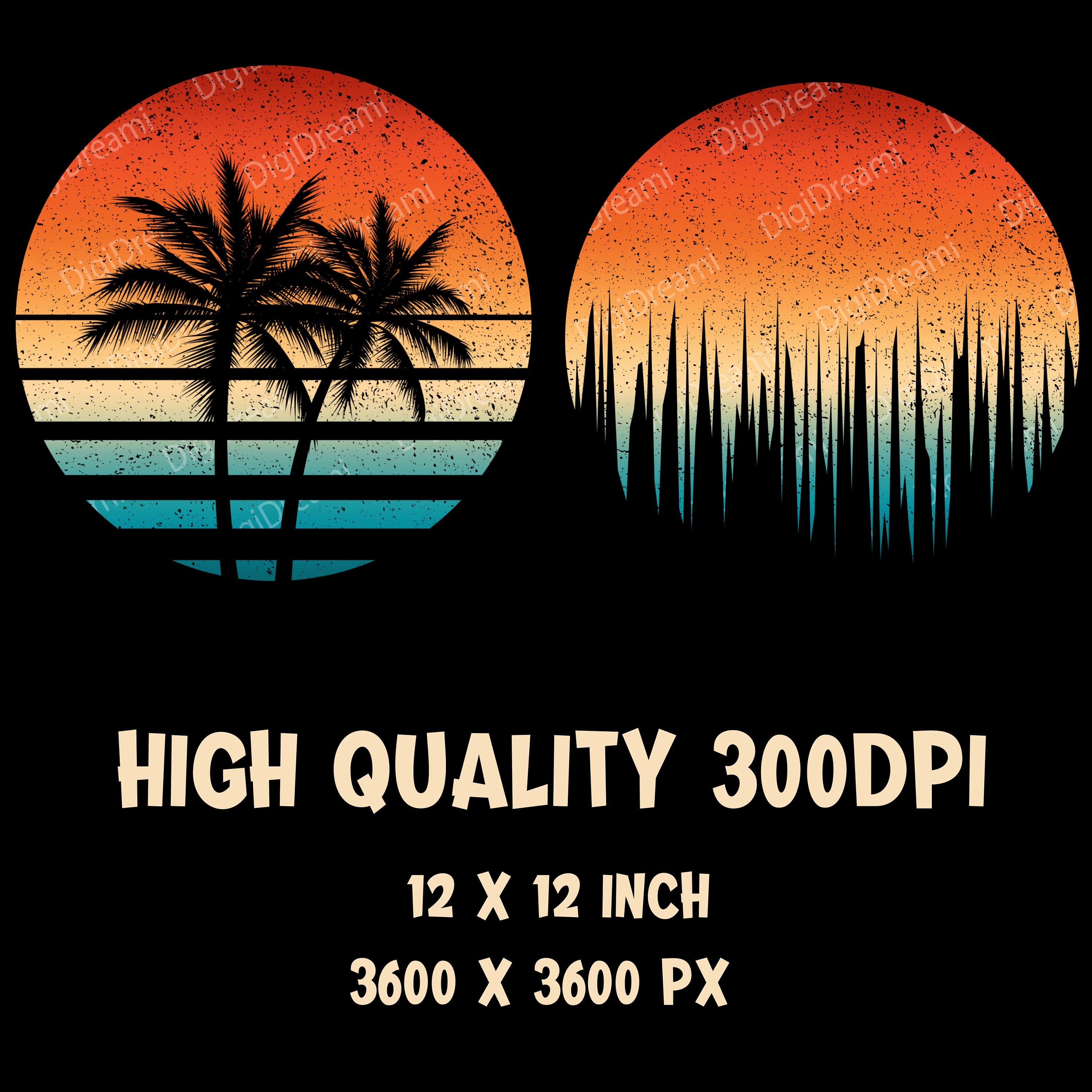 50 Distressed Retro Vintage Sunset Clipart PNG JPG Different Shapes ...