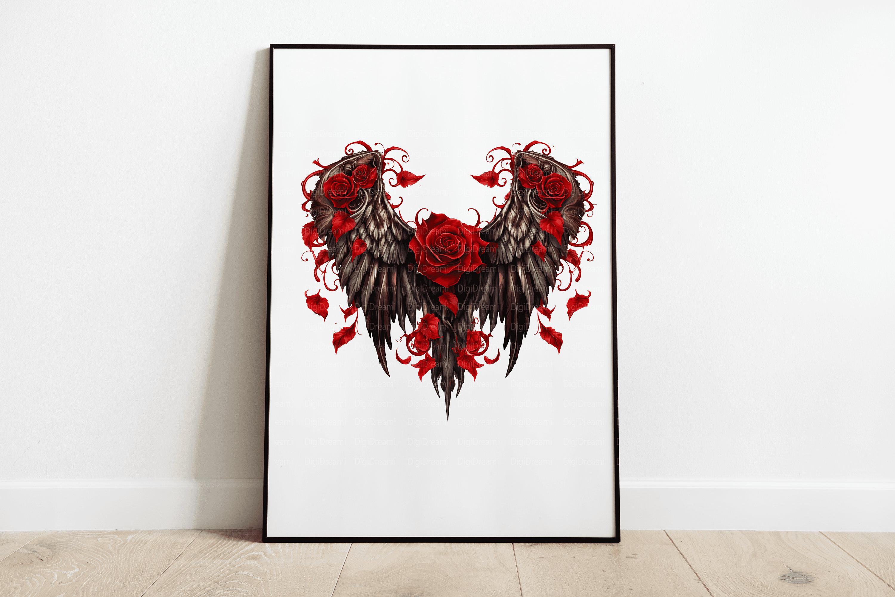 25 Watercolor Gothic Rose Wings Clipart PNG Gothic Rose Wing, Dark ...