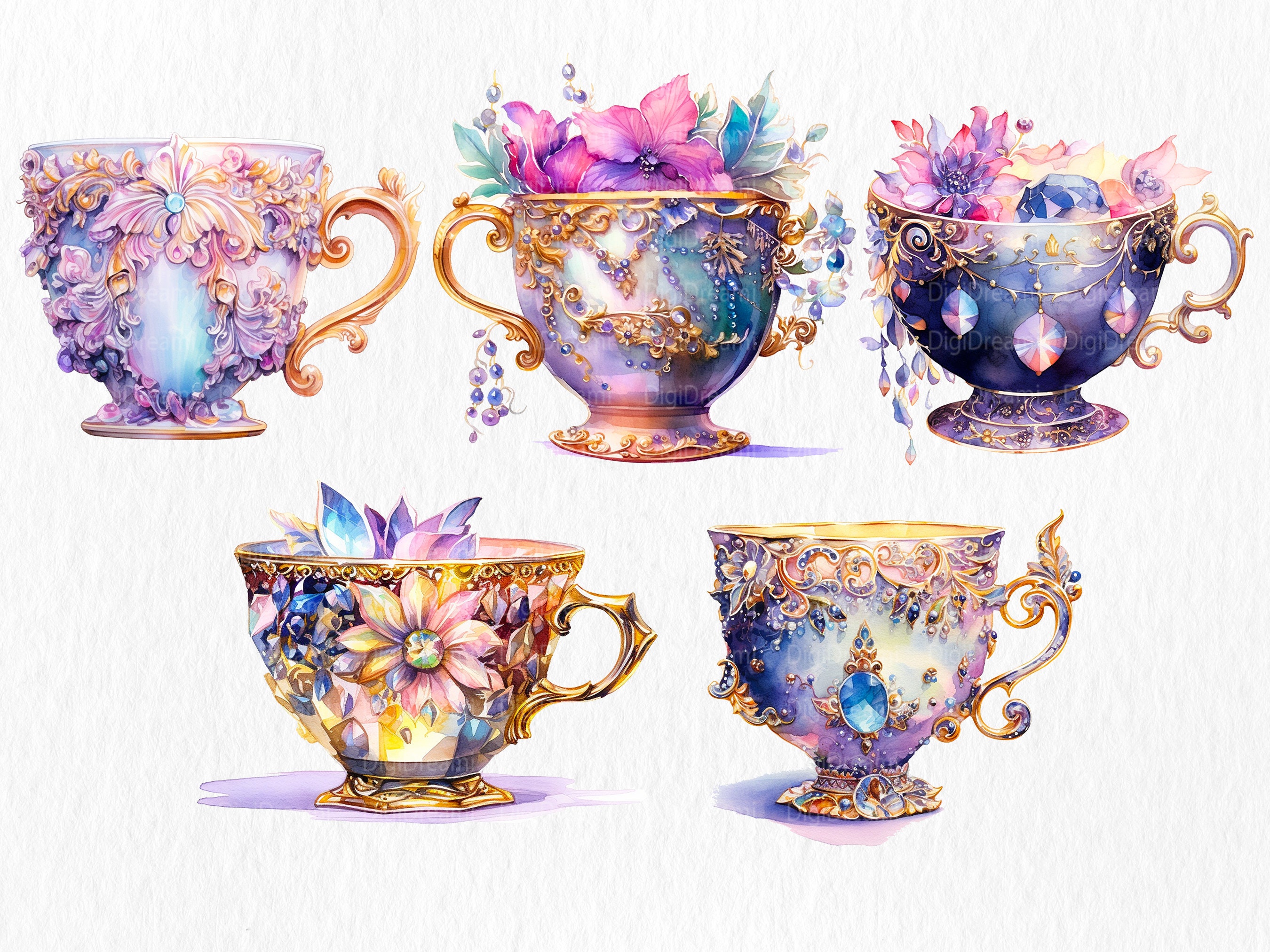 25 Watercolor Luxury Coffee Cup PNG Enchanting Whimsical - Etsy
