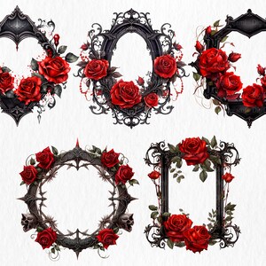 25 Watercolor Gothic Rose Frames Clipart PNG Gothic Rose, Dark Floral ...