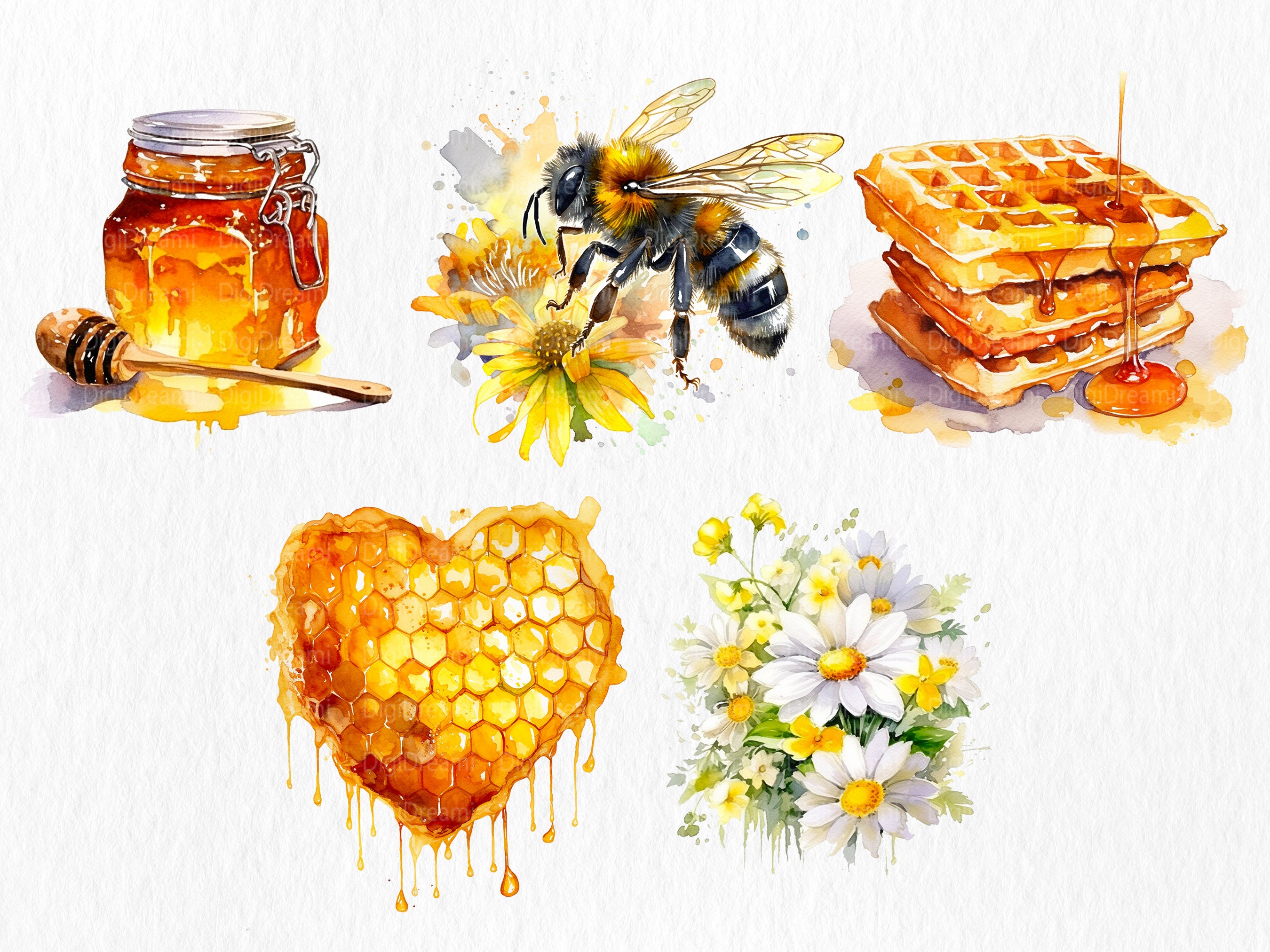 25 Watercolor Honey Bee Clipart PNG Whimsical Honey Bee Cute Honey Bee ...