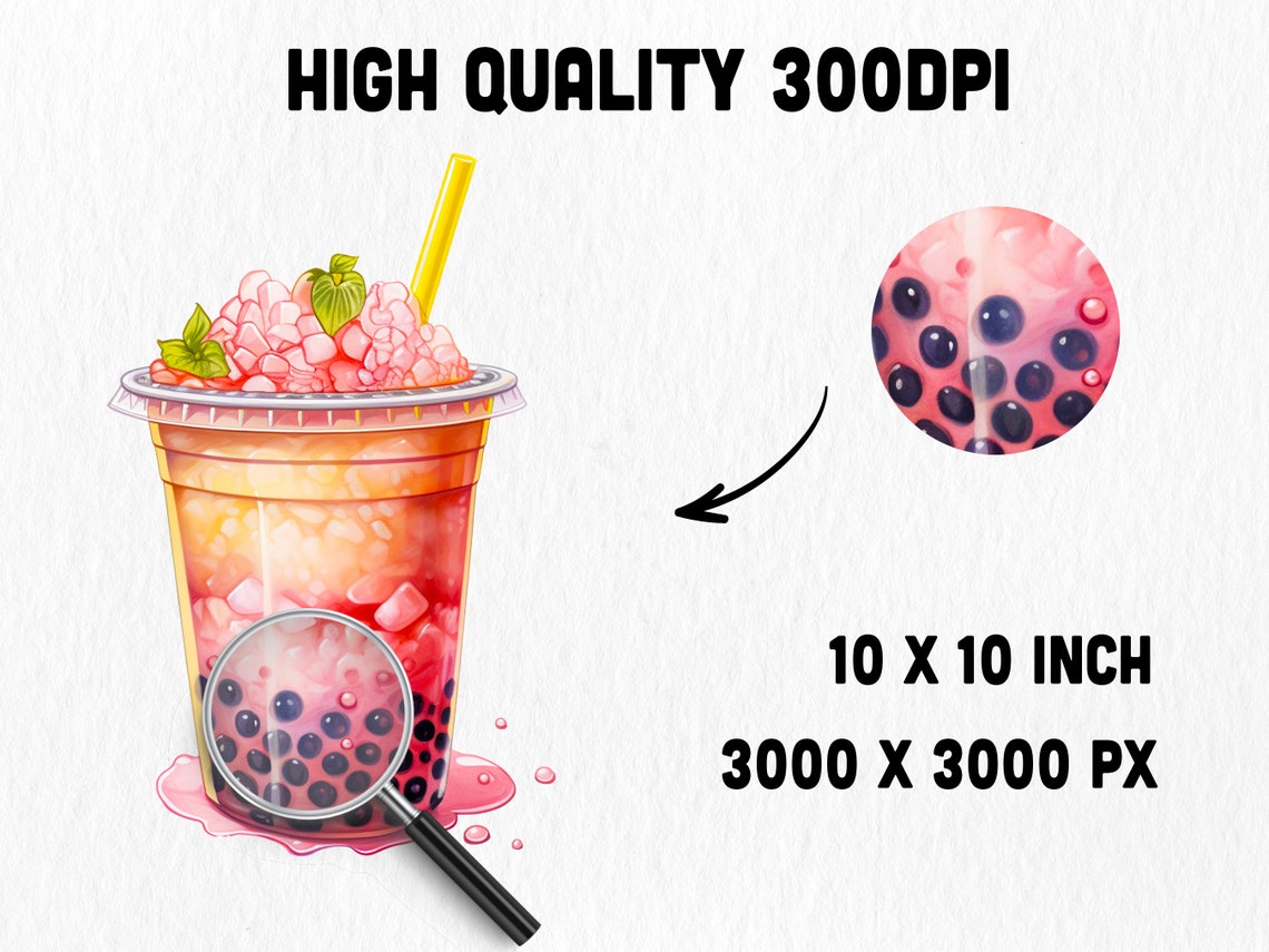 25 Watercolor Delicious Bubble Tea Clipart PNG Fruity Magical Bubble ...