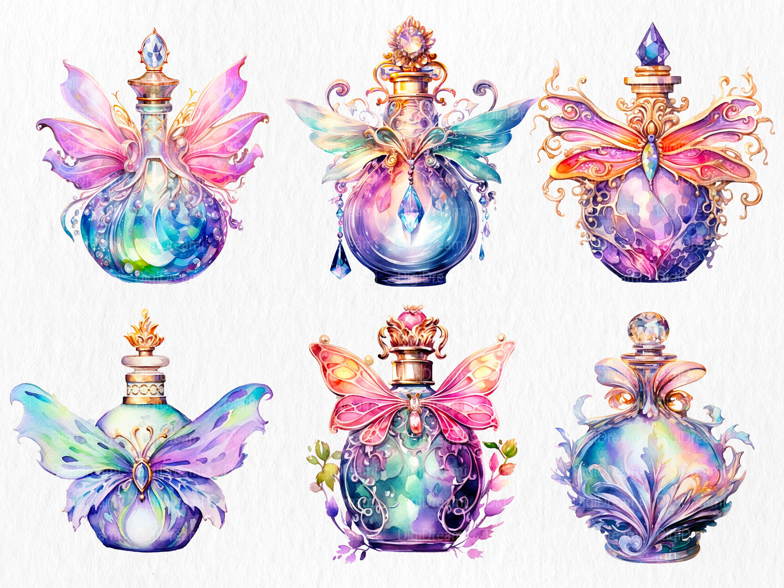 30 Watercolor Fairy Perfume Bottle Clipart PNG Enchanted Fairy Elixer ...