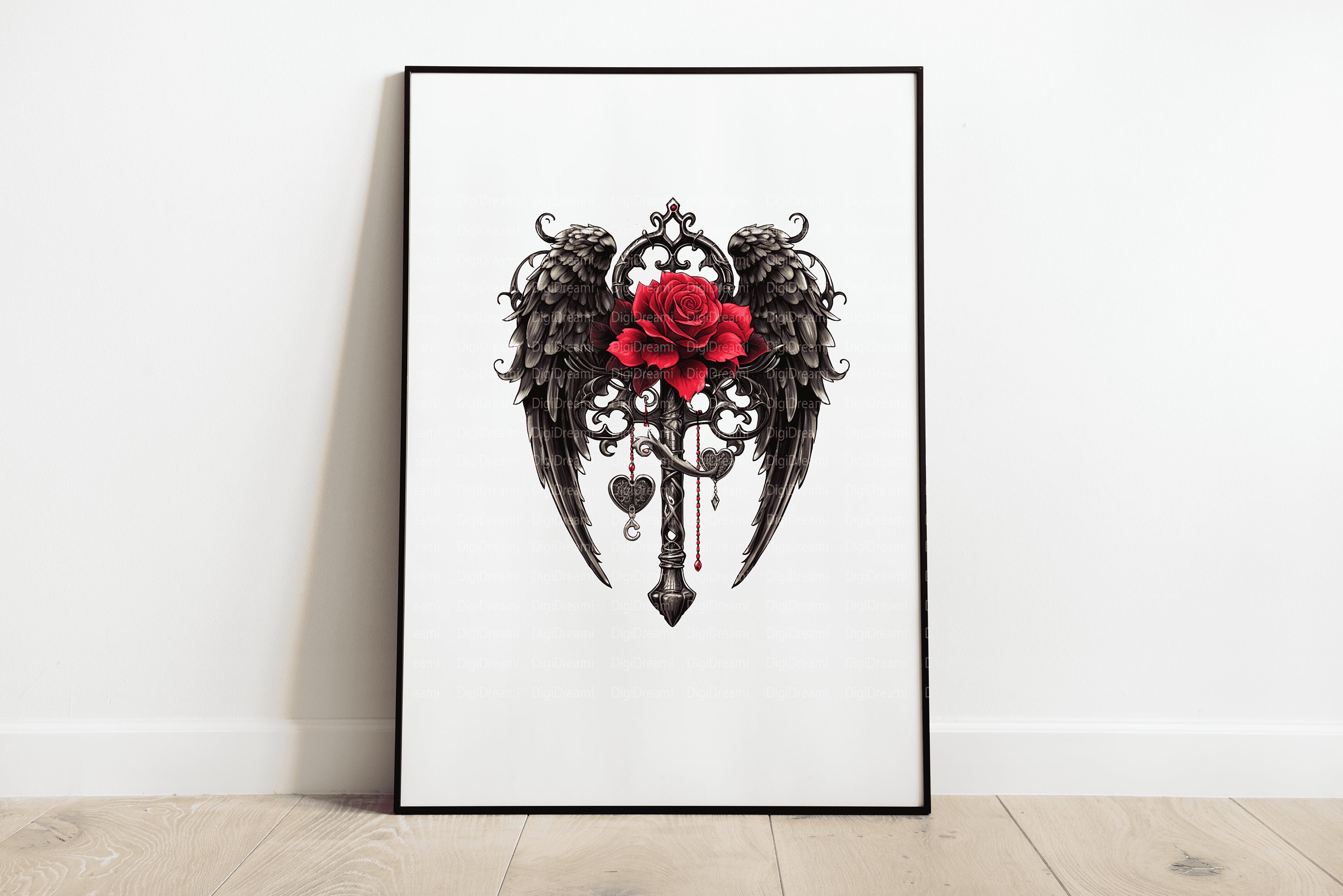 25 Watercolor Gothic Rose Key Clipart PNG Gothic Winged Key - Etsy