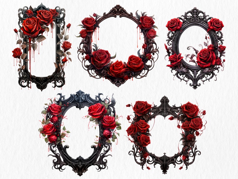 25 Watercolor Gothic Rose Frames Clipart PNG Gothic Rose, Dark Floral ...