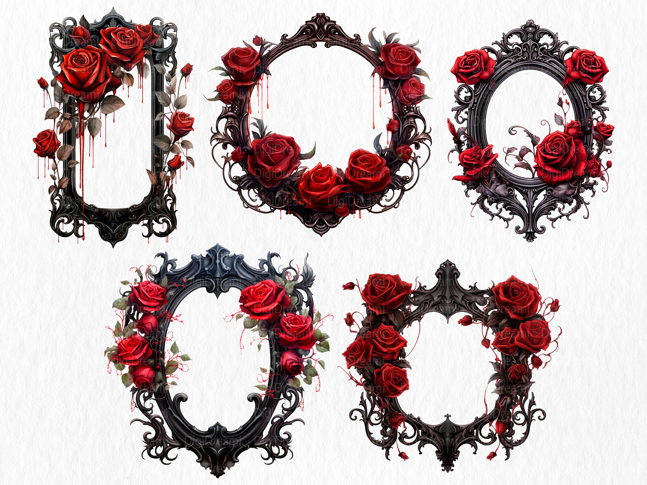 25 Watercolor Gothic Rose Frames Clipart PNG Gothic Rose, Dark Floral ...
