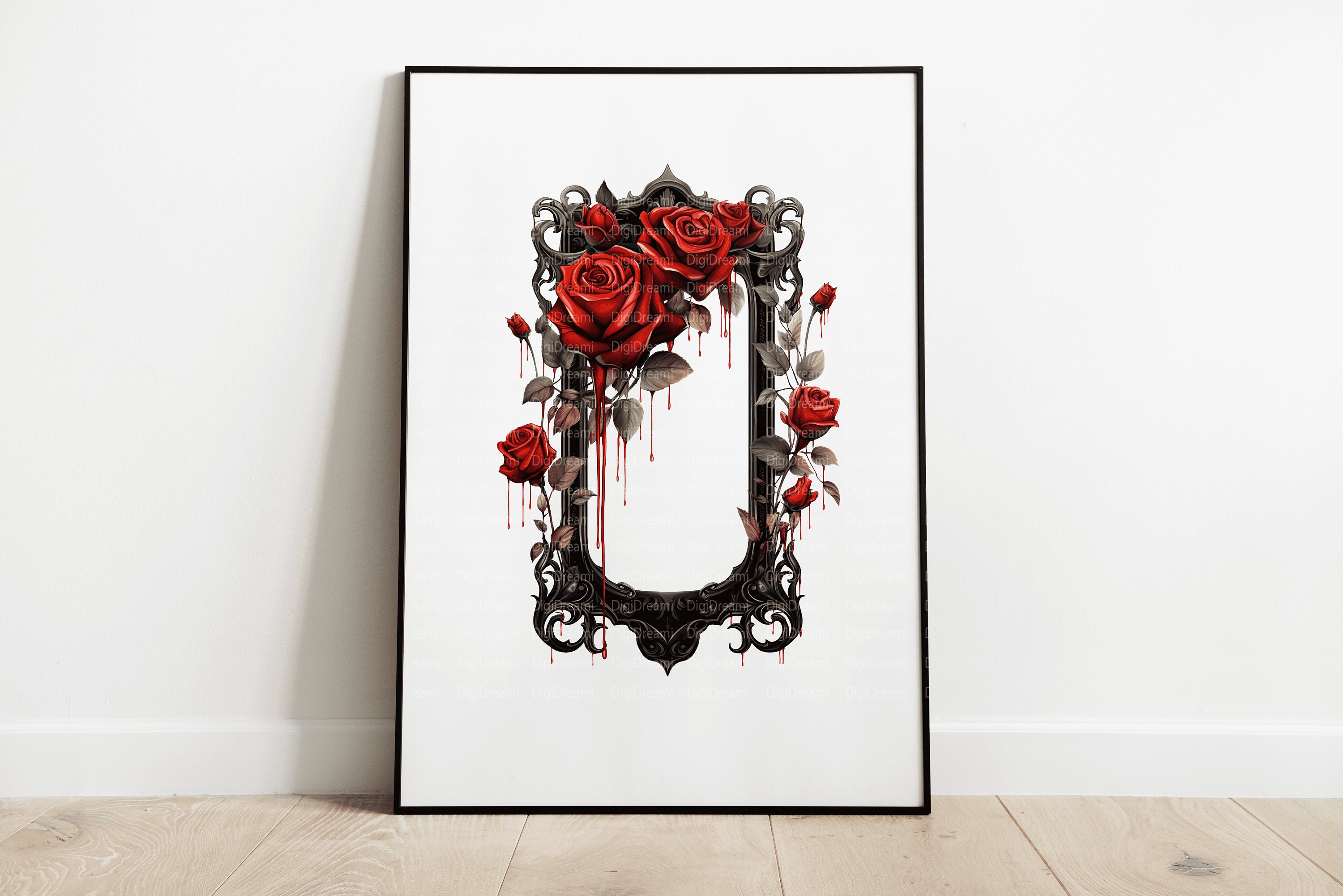 25 Watercolor Gothic Rose Frames Clipart PNG Gothic Rose, Dark Floral ...