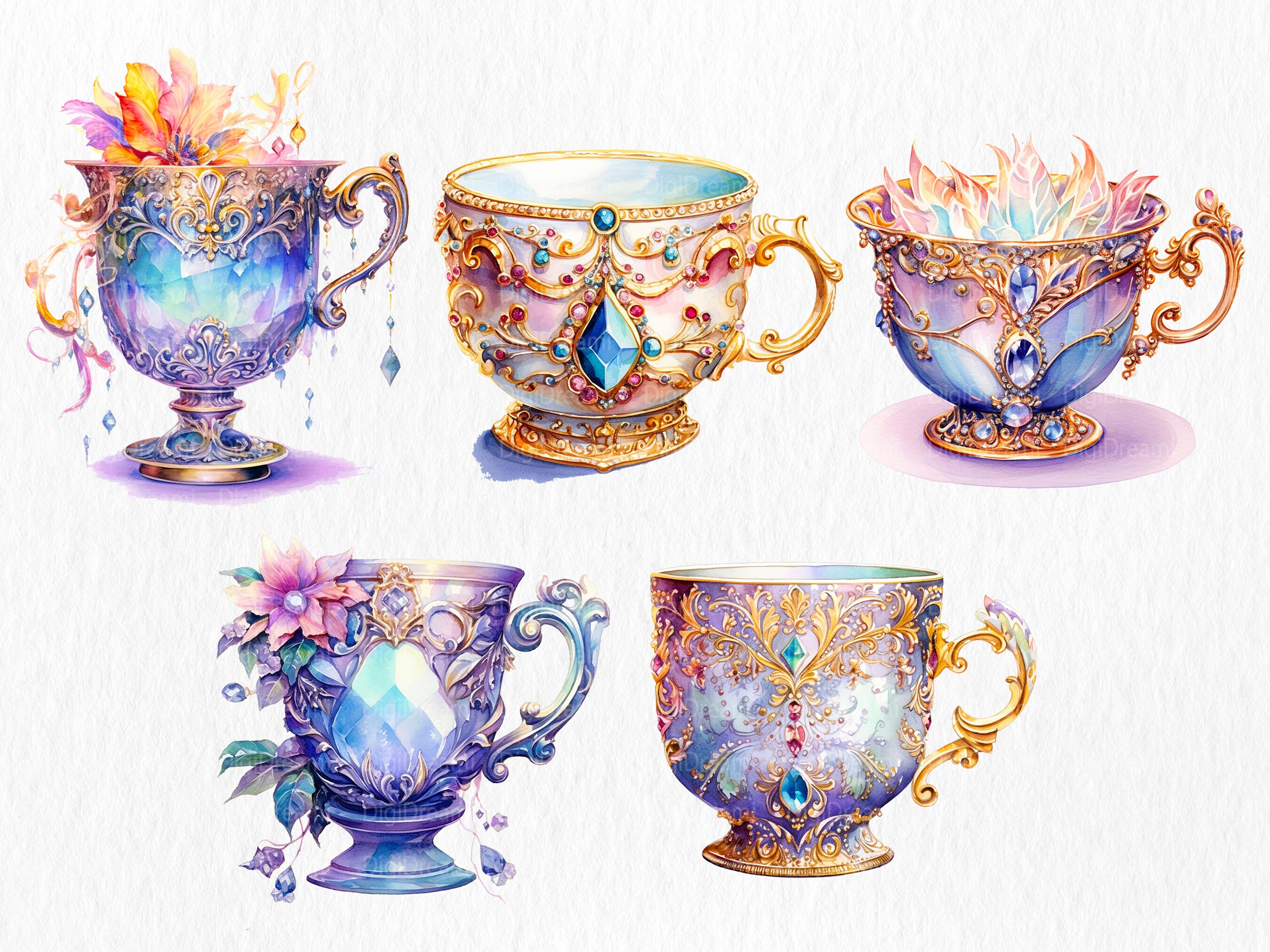25 Watercolor Luxury Coffee Cup PNG Enchanting Whimsical - Etsy
