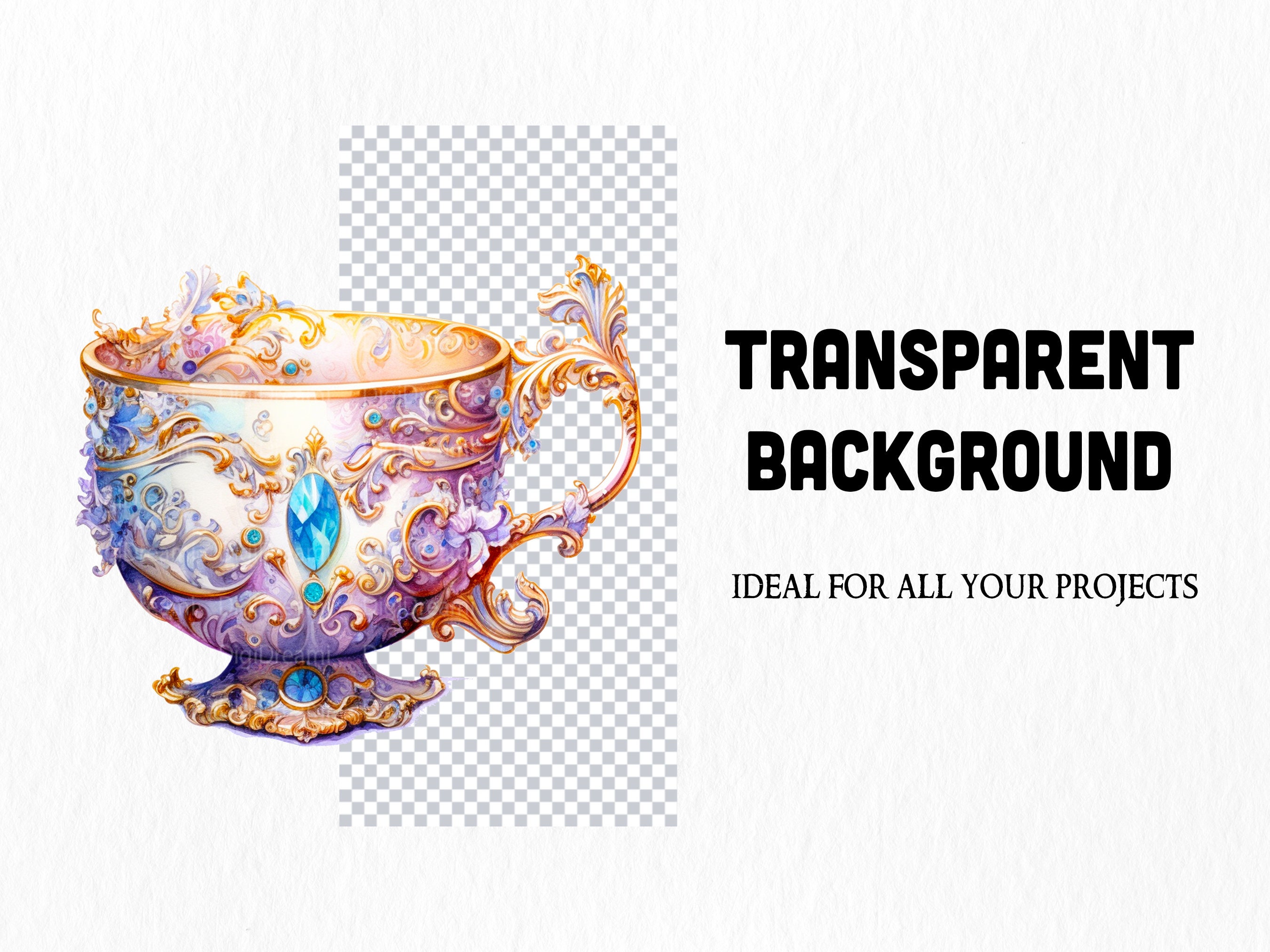 25 Watercolor Luxury Coffee Cup PNG Enchanting Whimsical - Etsy