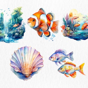 25 Watercolor Under the Sea Clipart PNG Fantasy Marine Life, for ...