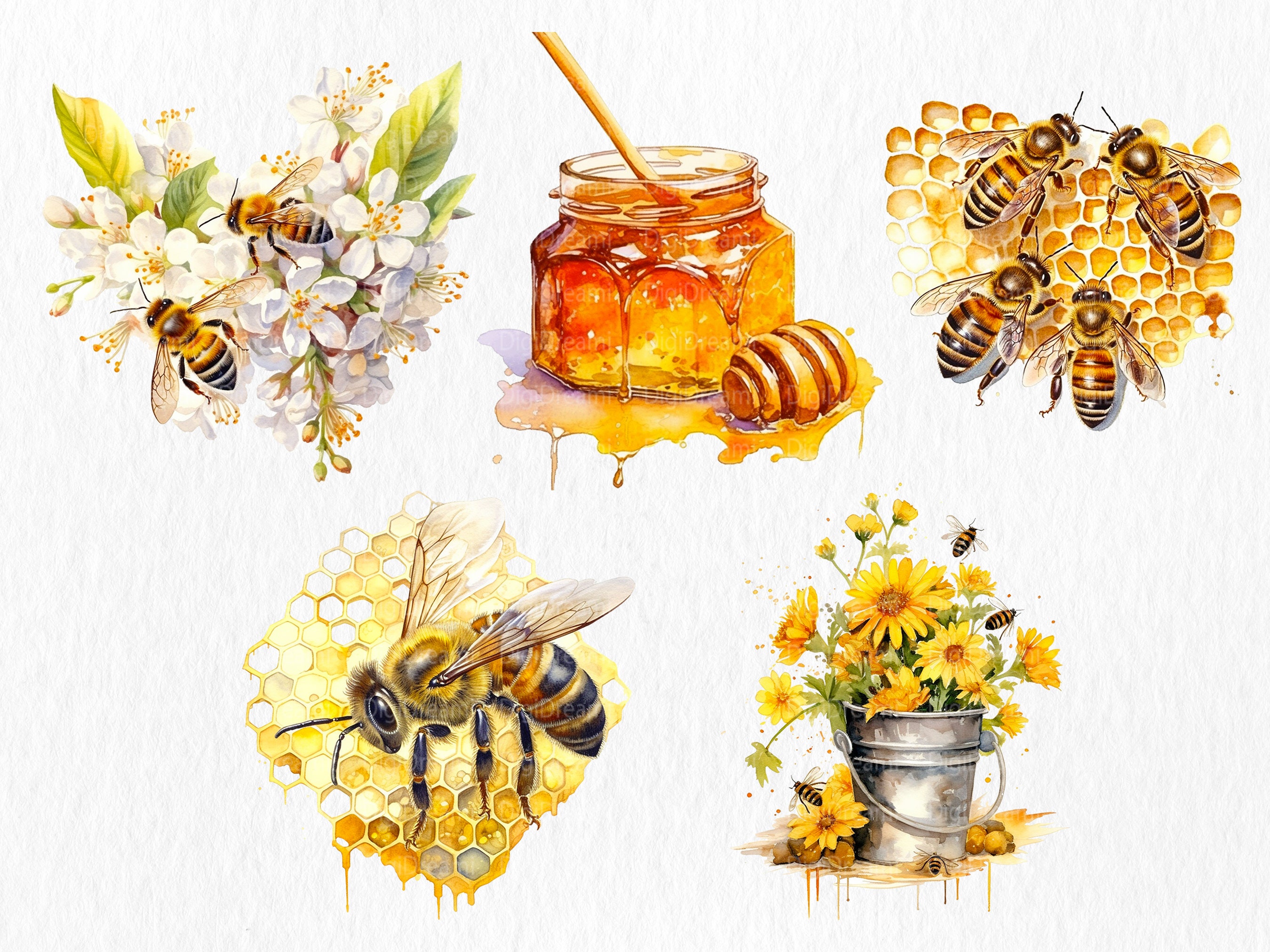 25 Watercolor Honey Bee Clipart PNG Whimsical Honey Bee Cute Honey Bee ...