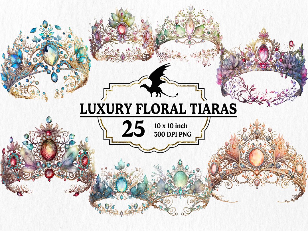 25 Watercolor Luxurious Floral Tiaras Clipart PNG Enchanting Magical ...