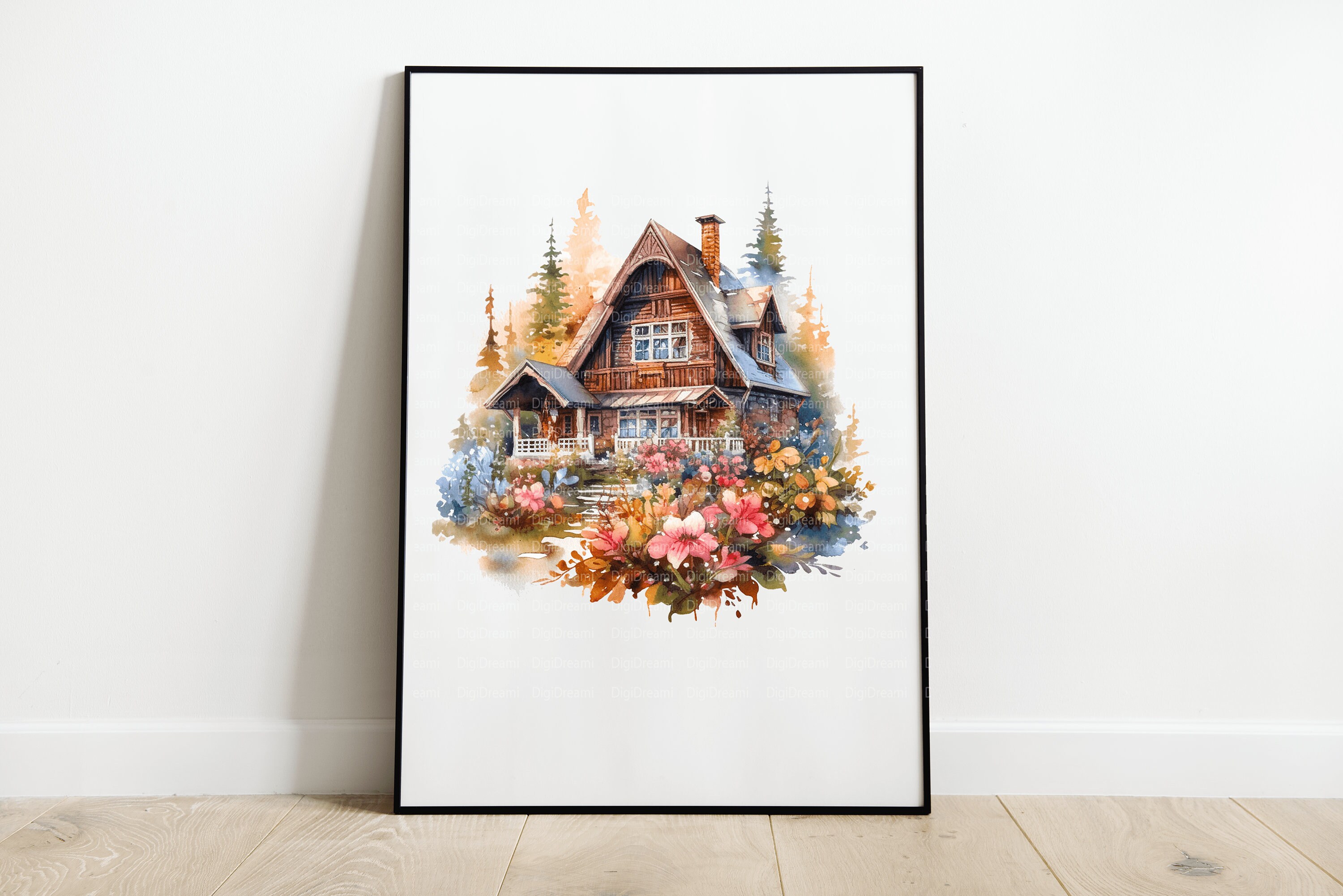 25 Watercolor Floral Cabin Clipart PNG Enchanted Blossom Cabin, for ...
