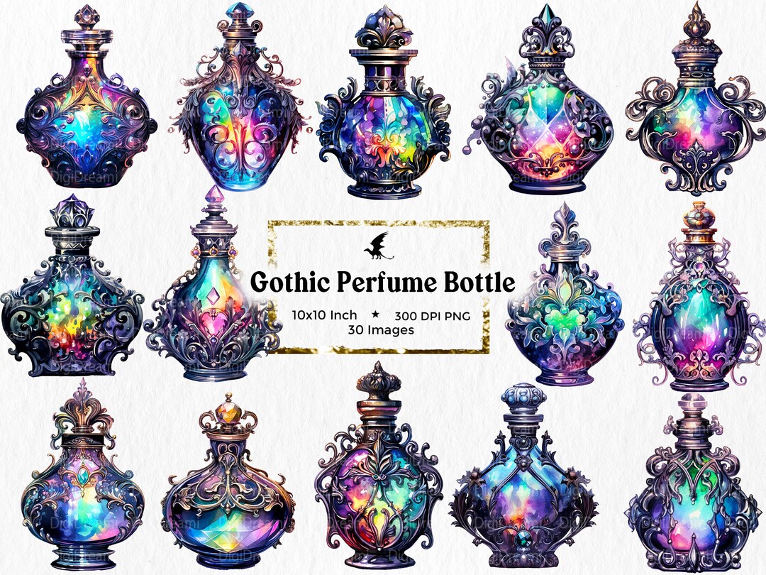 30 Watercolor Gothic Perfume Bottle Clipart for Commercial - Etsy