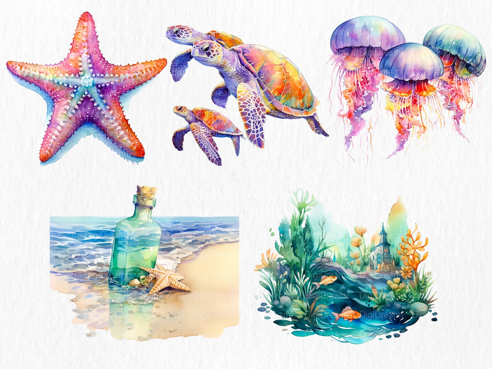 25 Watercolor Under the Sea Clipart PNG Fantasy Marine Life, for ...