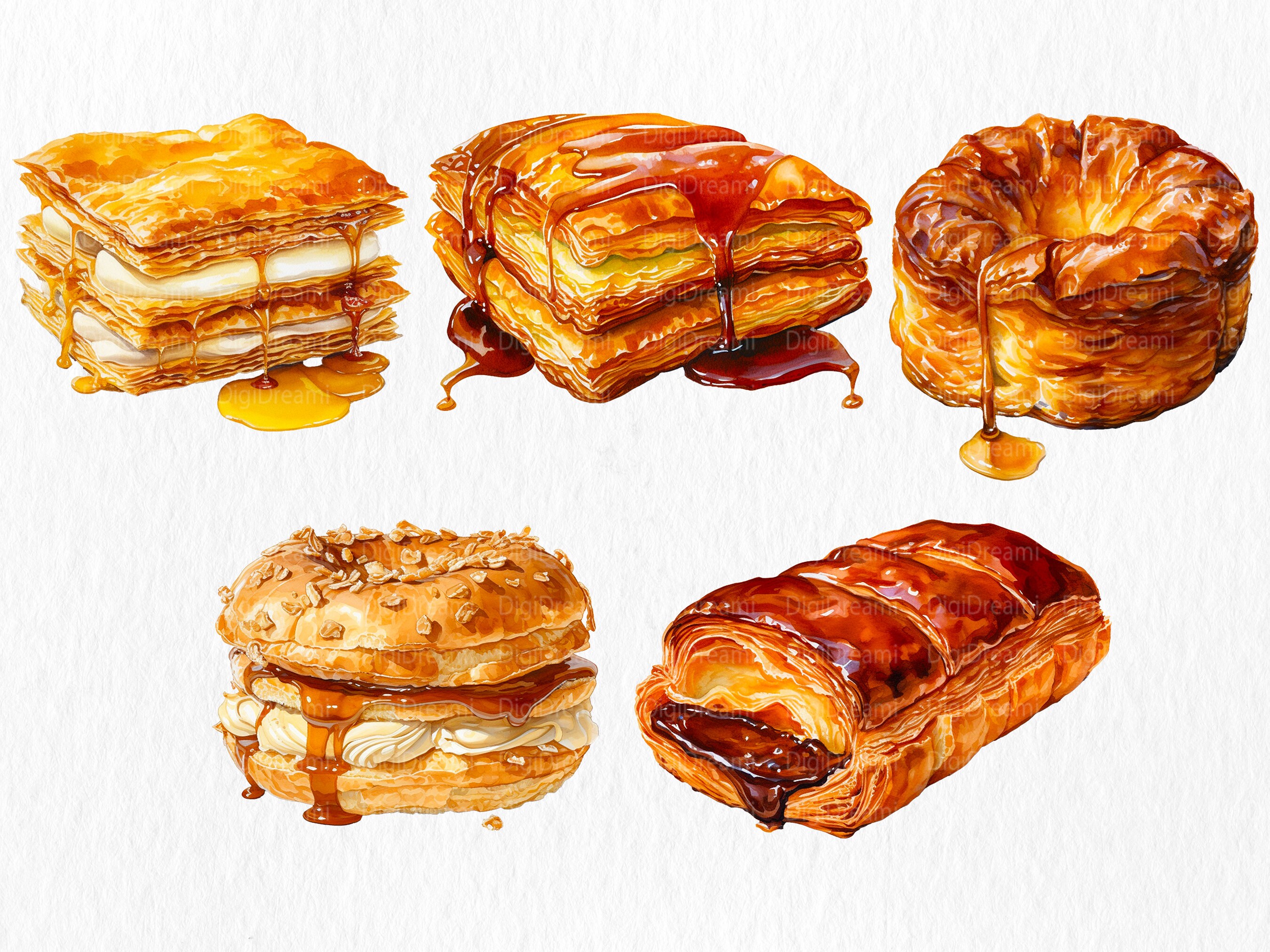 25 Watercolor French Bakery Pasteries Clipart PNG French Pastery, for ...