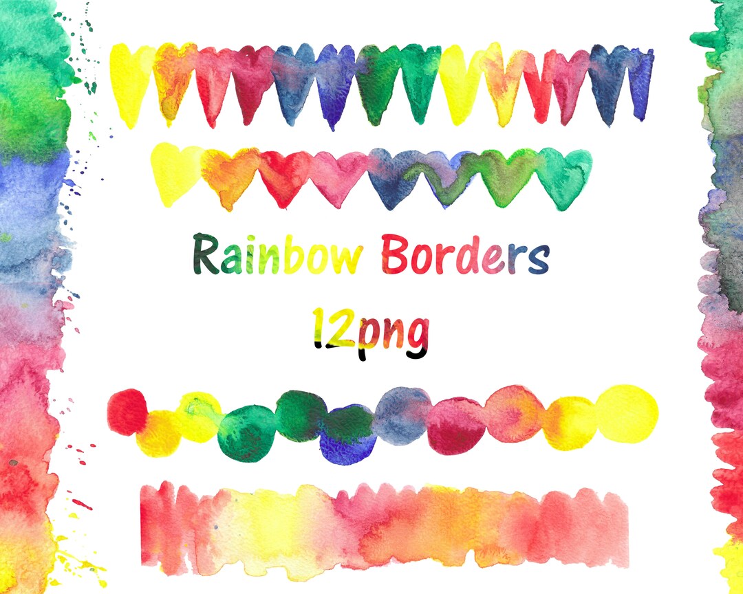 Handpainted Rainbow Watercolor Borders, Handpainted Aquarell ...