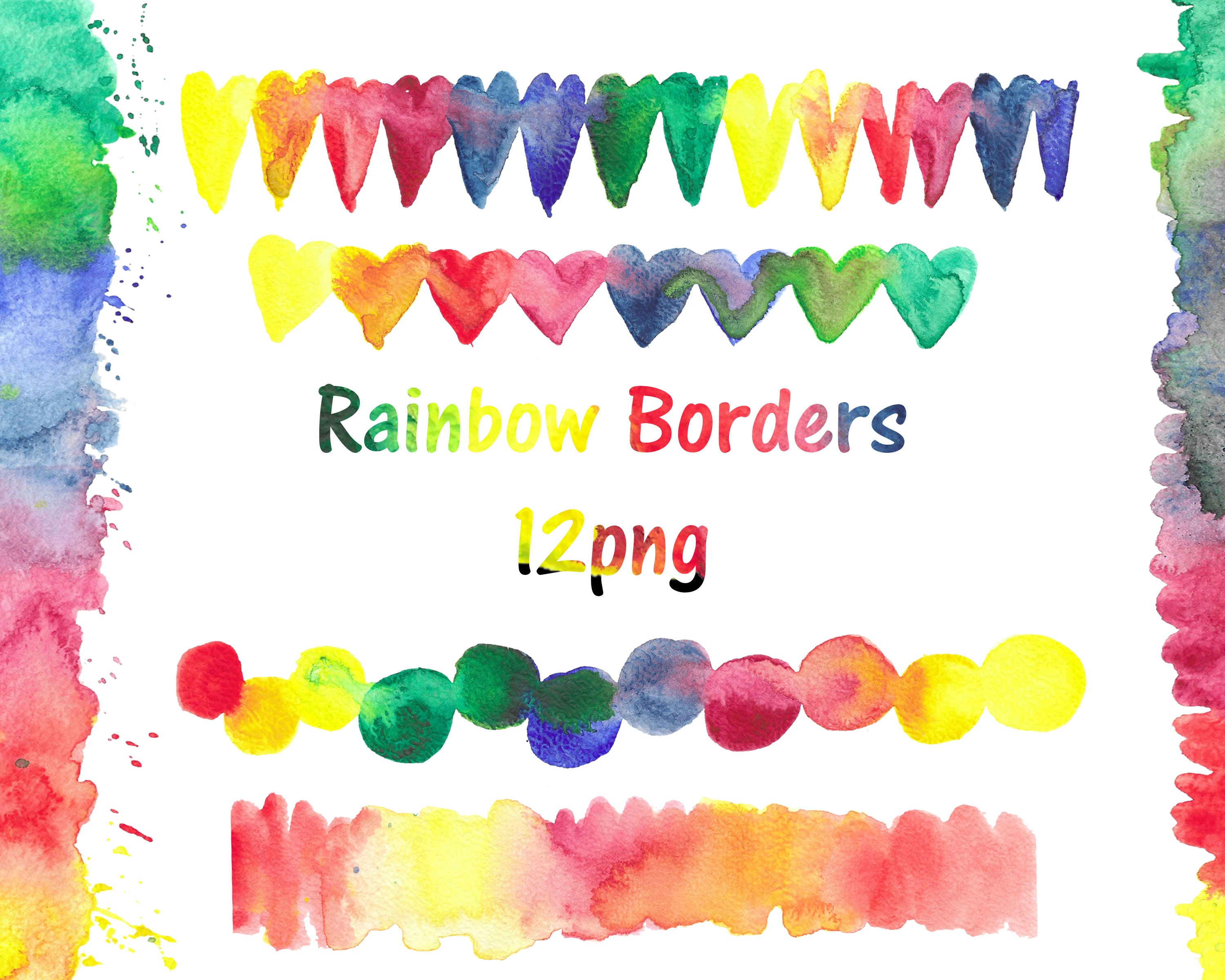 Handpainted Rainbow Watercolor Borders, Handpainted Aquarell ...