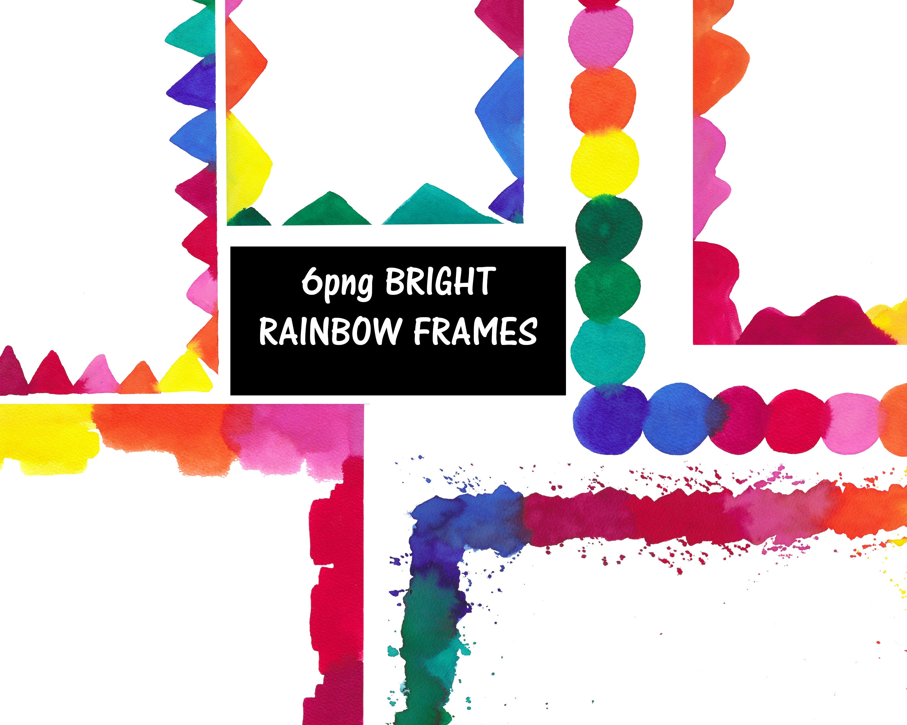 Handpainted Bright Rainbow Watercolor Borders, Handpainted Intensive ...