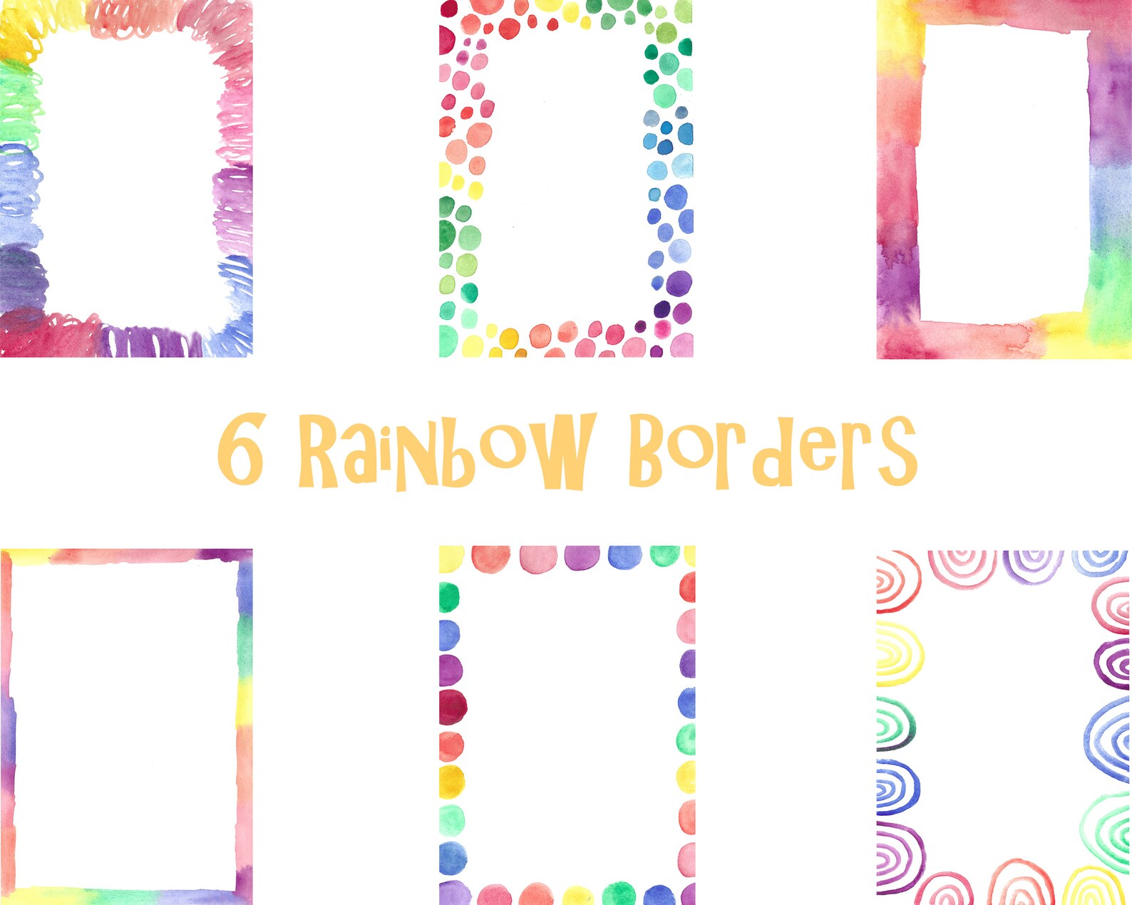 Handpainted Rainbow Watercolor Borders, Handpainted Aquarell ...
