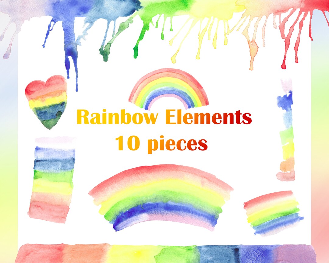 Handpainted Rainbow Watercolor Borders and Elements, Creative Creator ...