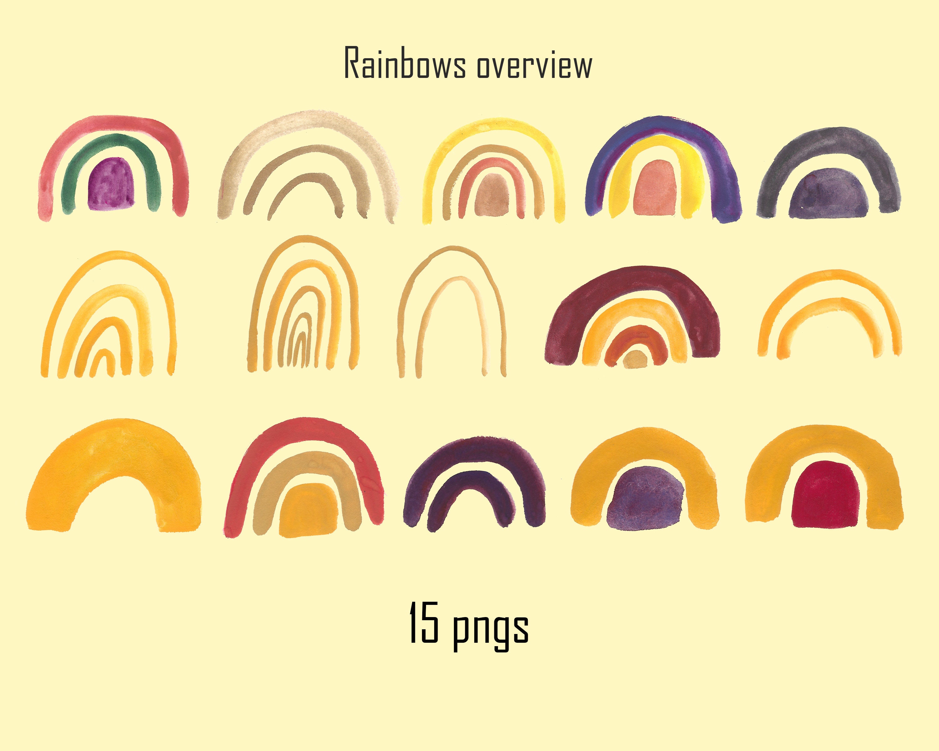 Modern Abstract Boho Handpainted Gouache Clipart, Big Bundle Abstract ...