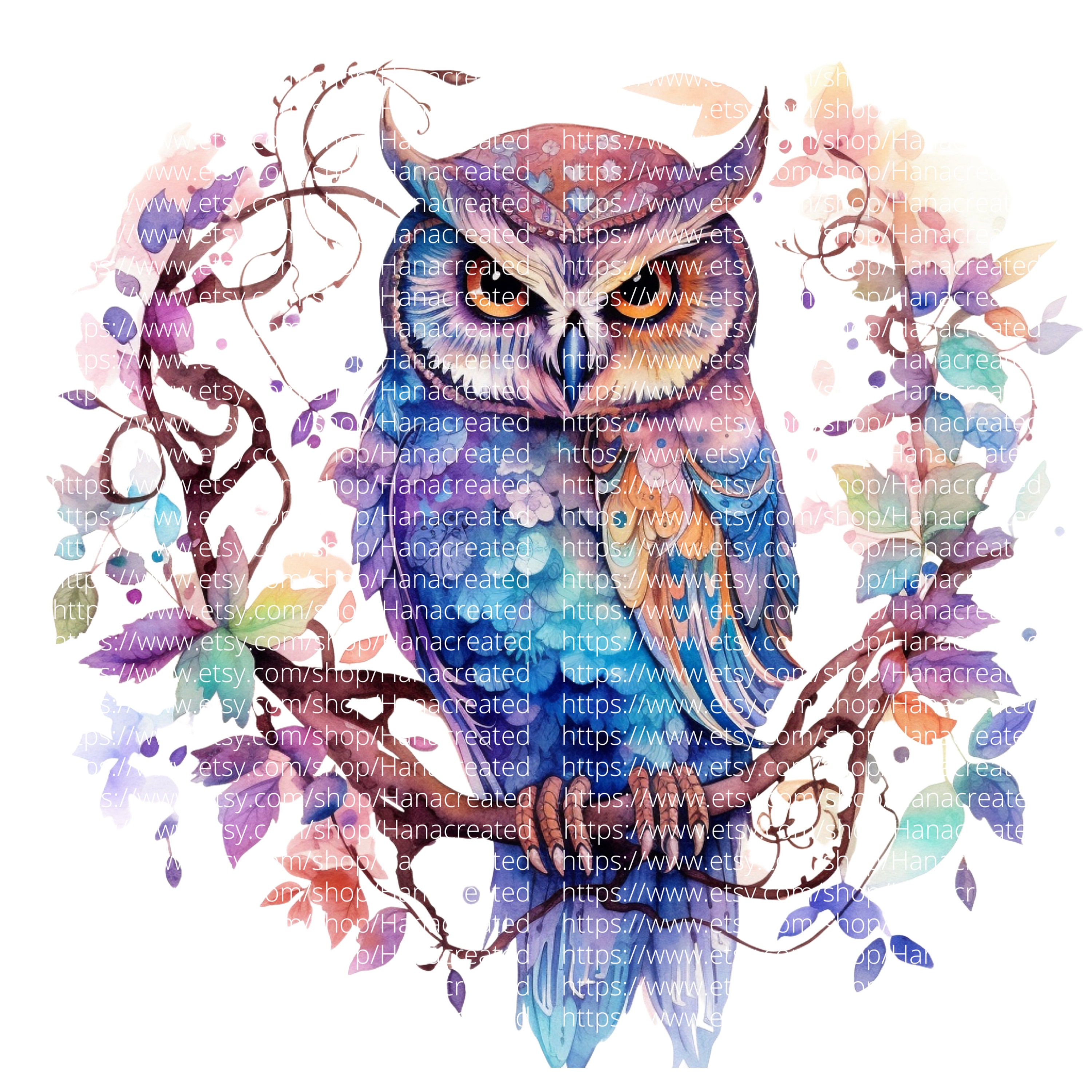 Boho Owl Clipart, Animal Clipart, Watercolor Prints, PNG Files, Clipart ...